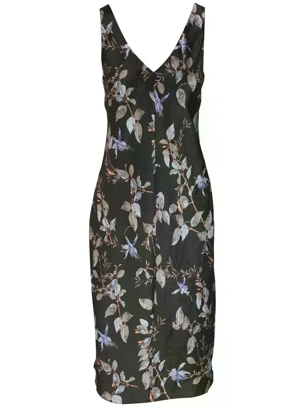 Vince Floral-print Satin Midi Dress - Blue