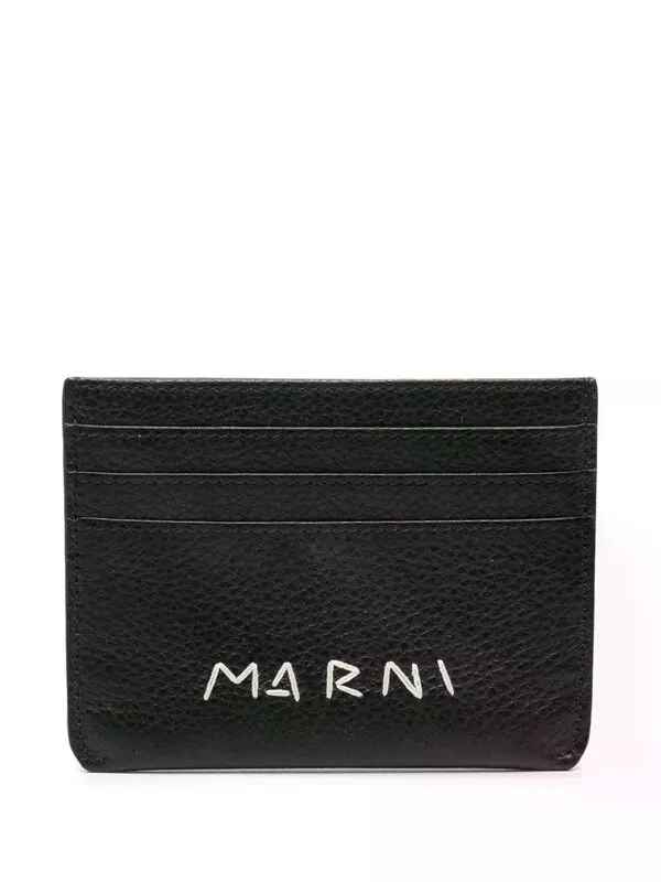 Marni Logo-embroidered Leather Card Holder - Black