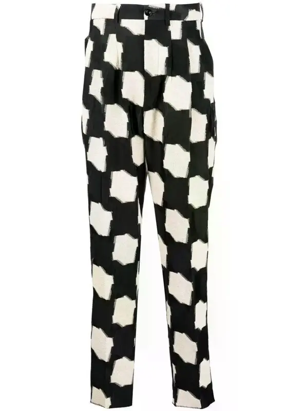4SDESIGNS Pleated Geometric-print Trousers - Brown