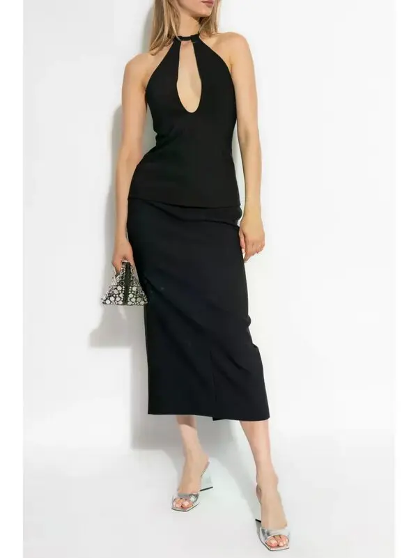Attico Belted Crepe Midi Skirt