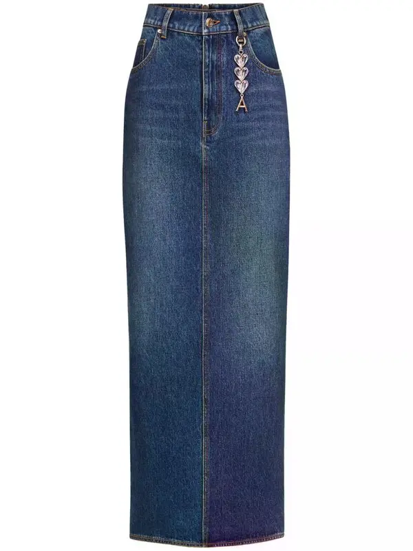 AREA Logo-charm Denim Midi Skirt