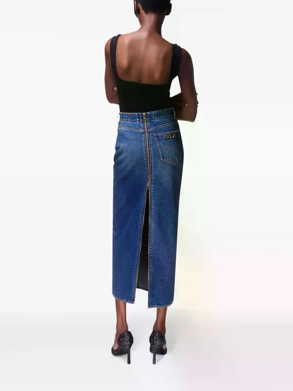 AREA Logo-charm Denim Midi Skirt