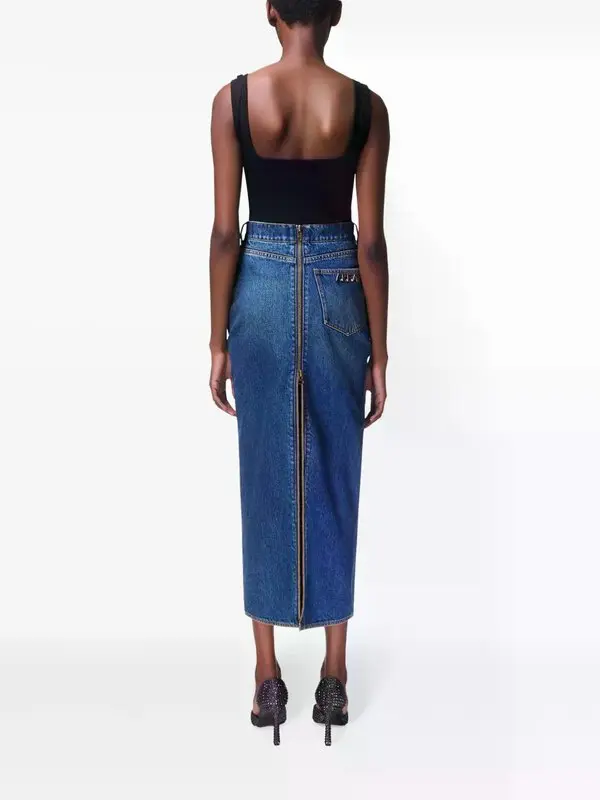 AREA Logo-charm Denim Midi Skirt