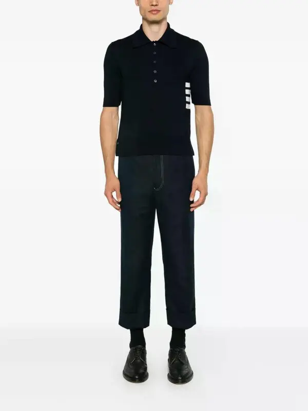 Thom Browne 4-bar Knitted Polo Shirt - Blue