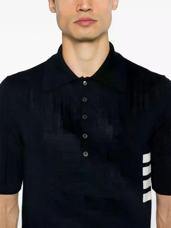 Thom Browne 4-bar Knitted Polo Shirt - Blue
