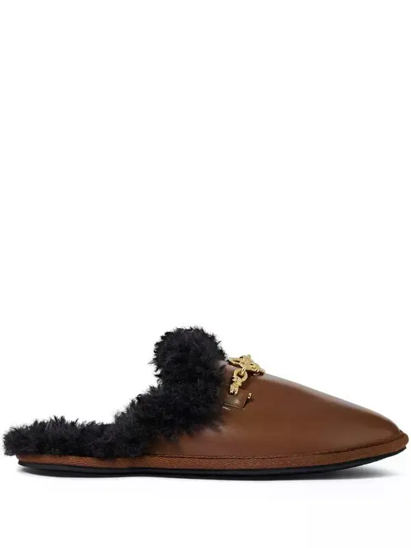 Stella McCartney Logo Plaque Faux Fur Lined Slippers - Brown