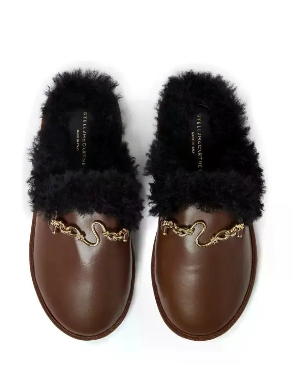 Stella McCartney Logo Plaque Faux Fur Lined Slippers - Brown