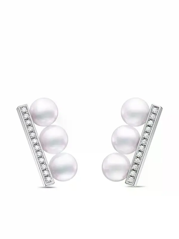 TASAKI Collection Line Balance Neo Akoya Pearl And Diamond Earrings - Silver