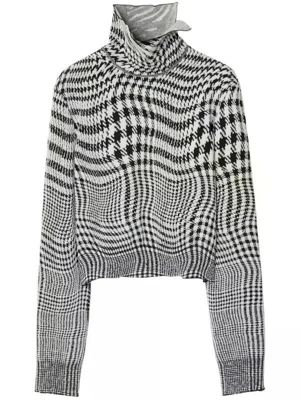 Burberry High-neck Houndstooth Jacquard Jumper - Black