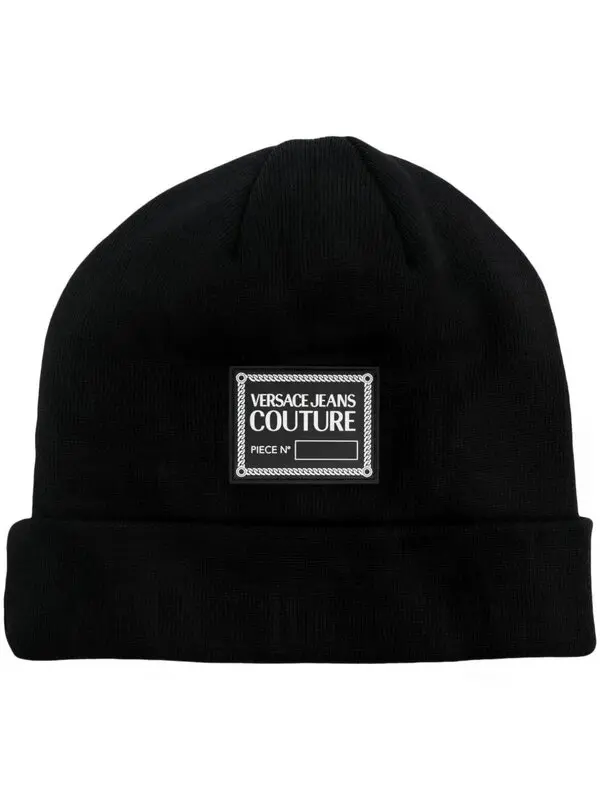 Versace Logo-patch Turn-up Brim Beanie - Black