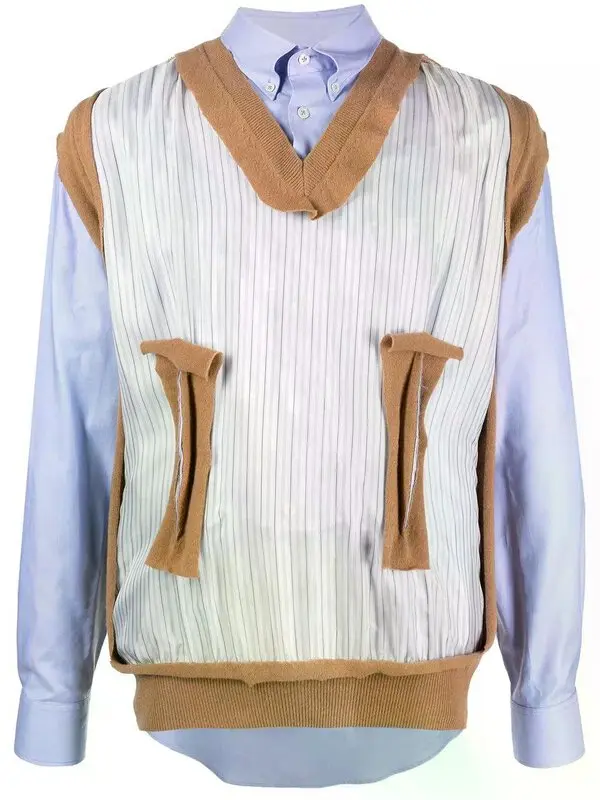 MAISON MARGIELA Spliced Knit-detail Shirt - Blue