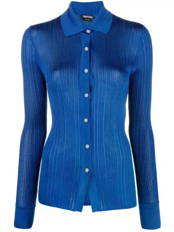 TOM FORD Ribbed Polo Collar Cardigan