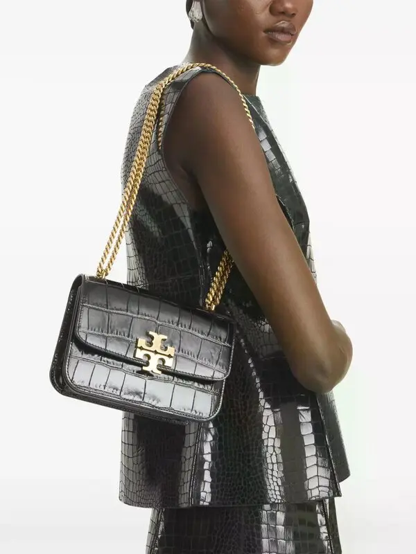 Tory Burch Eleanor Croc Effect Shoulder Bag - Black