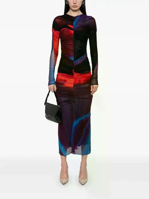 MUGLER Ruched Midi Skirt - Blue