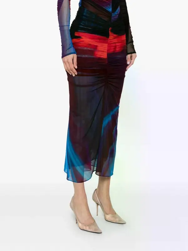 MUGLER Ruched Midi Skirt - Blue