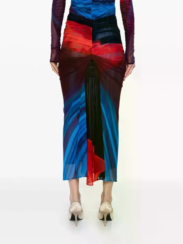 MUGLER Ruched Midi Skirt - Blue
