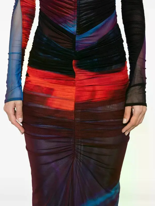 MUGLER Ruched Midi Skirt - Blue