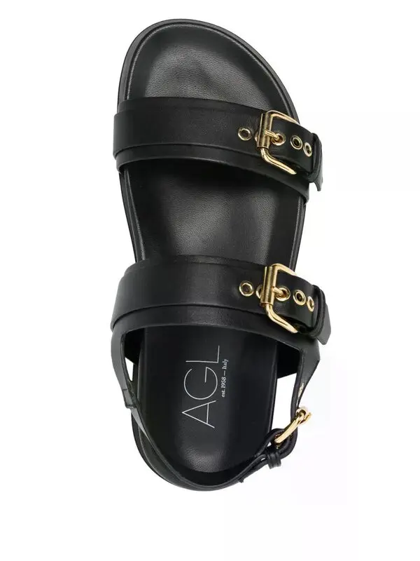 Agl Leather Buckle-fastening Slingback Sandals - Black