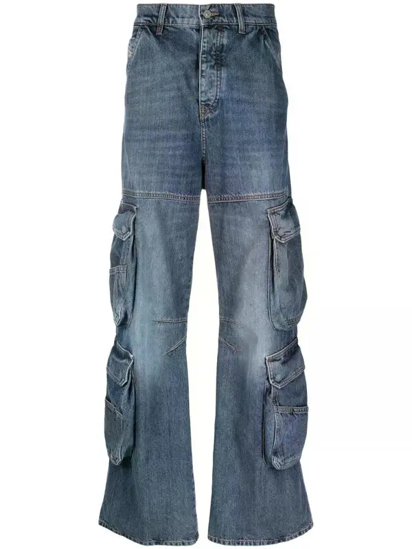DIESEL® D-sire Relaxed Fit Low Waist Wide Leg Cargo Jeans - Blue