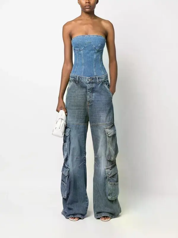 DIESEL® D-sire Relaxed Fit Low Waist Wide Leg Cargo Jeans - Blue