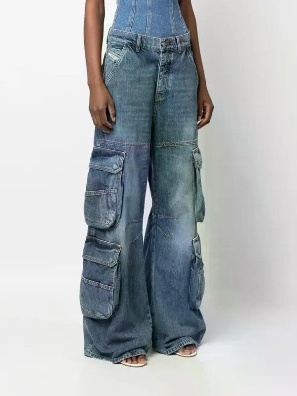 DIESEL® D-sire Relaxed Fit Low Waist Wide Leg Cargo Jeans - Blue