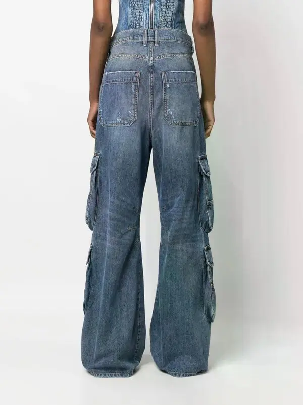 DIESEL® D-sire Relaxed Fit Low Waist Wide Leg Cargo Jeans - Blue
