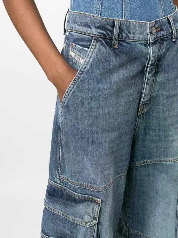 DIESEL® D-sire Relaxed Fit Low Waist Wide Leg Cargo Jeans - Blue