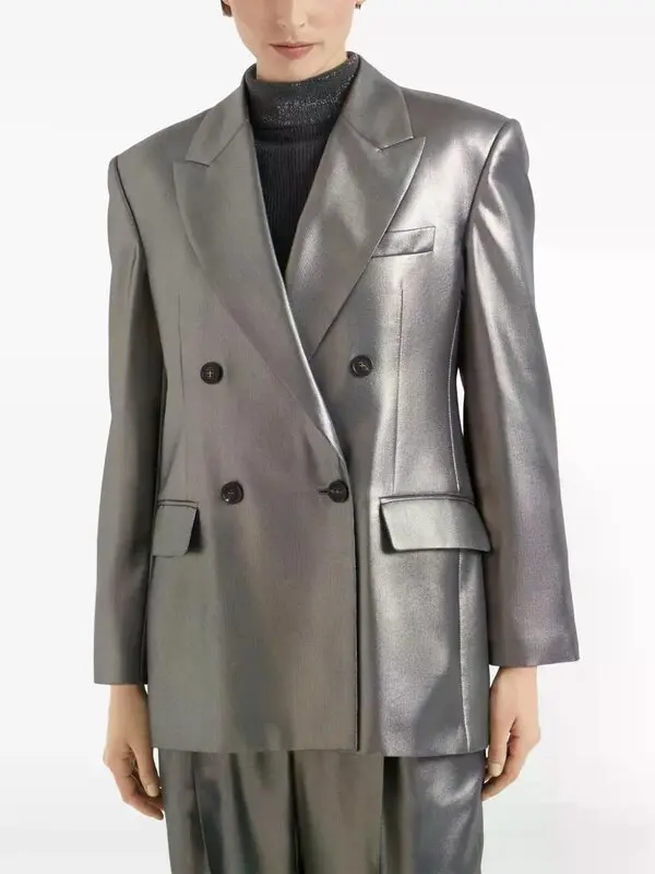Brunello Cucinelli Double-breasted Metallic Blazer