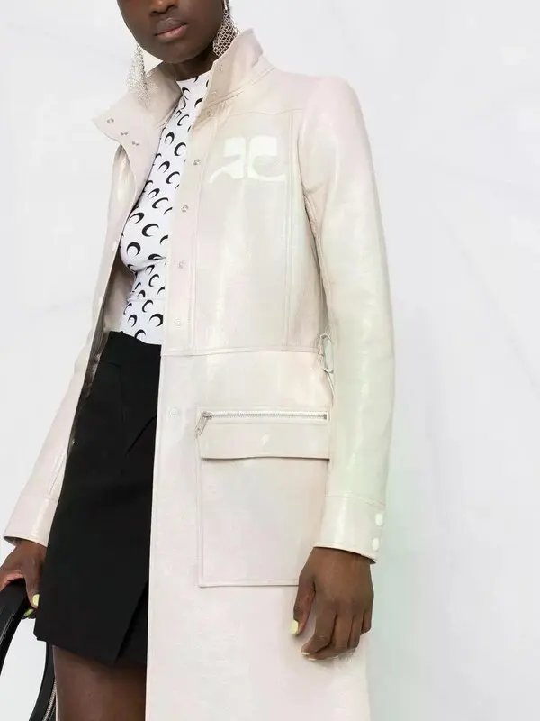 COURREGES Logo-appliqué Vinyl Trench Coat - Neutrals