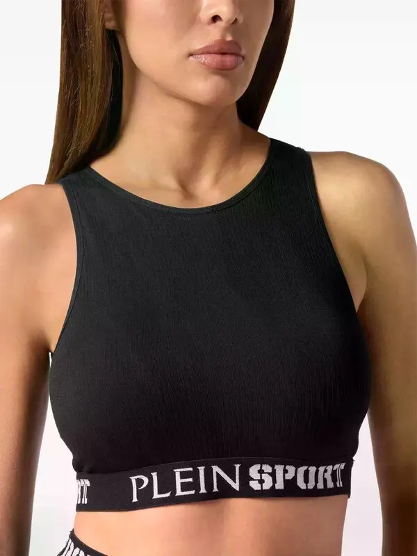 PLEIN SPORT Ribbed Seamless Training Sports Bra - Black