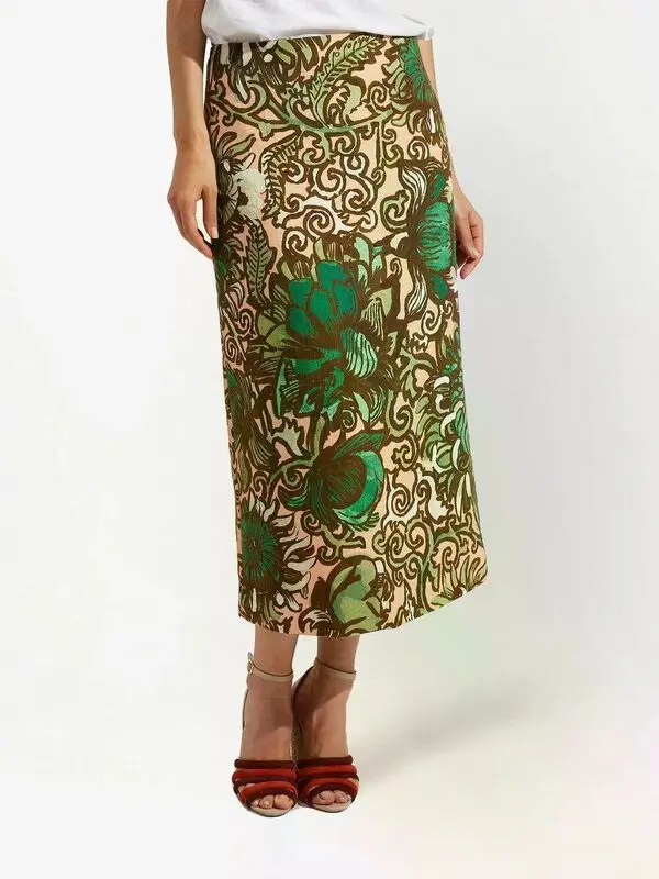 La DoubleJ Floral-print Pencil Skirt - Green