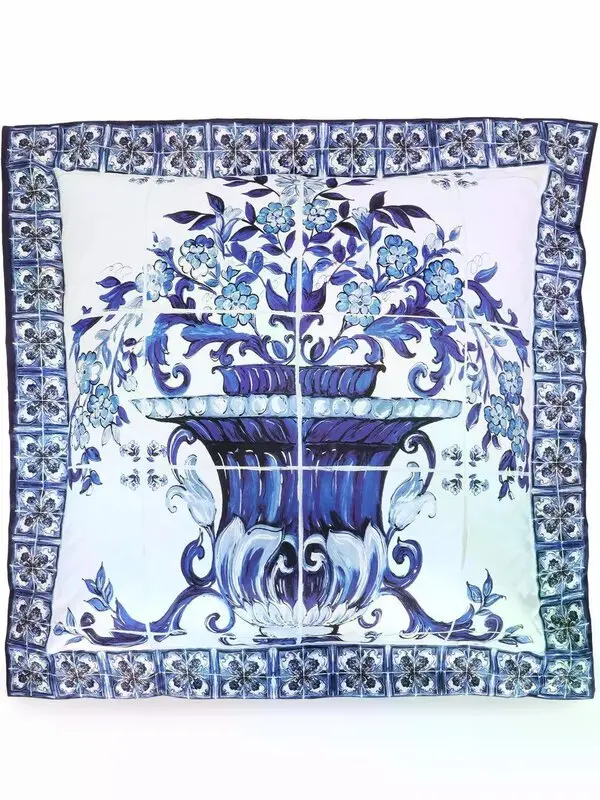 Dolce & Gabbana Large Blu Mediterraneo-print Duchesse Cotton Cushion - Blue