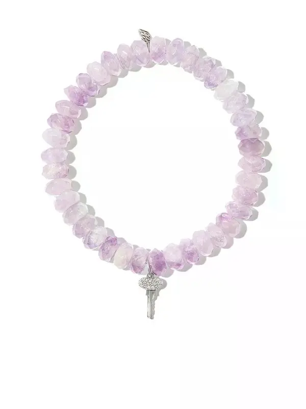SYDNEY EVAN 14kt White Gold Mini Key Amethyst And Diamond Bracelet - Silver