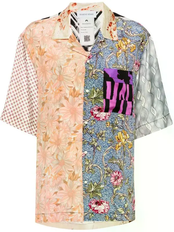 MARINE SERRE Mix-print Silk Shirt