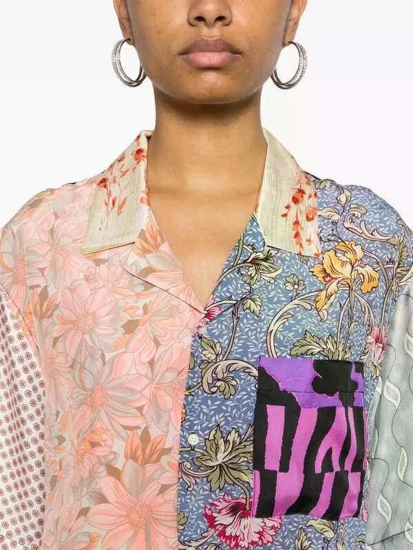MARINE SERRE Mix-print Silk Shirt