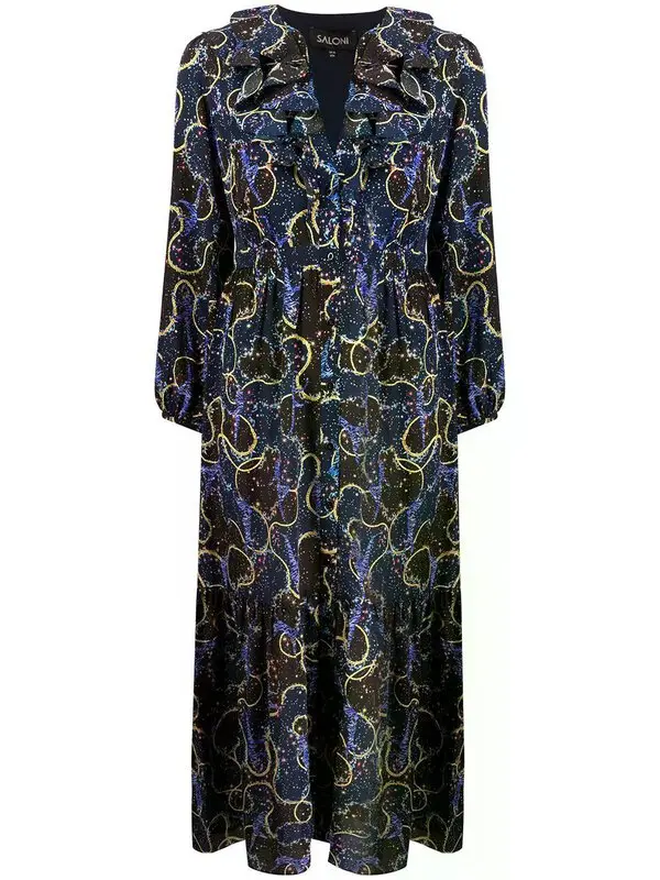 Saloni Mixed Print Flared Dress