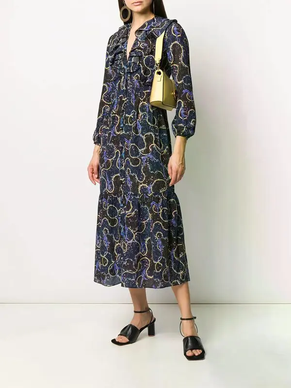 Saloni Mixed Print Flared Dress