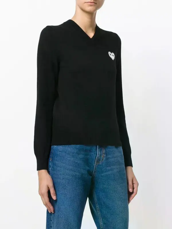 Play Comme Des Garcon V-neck Heart-logo Sweater - Black
