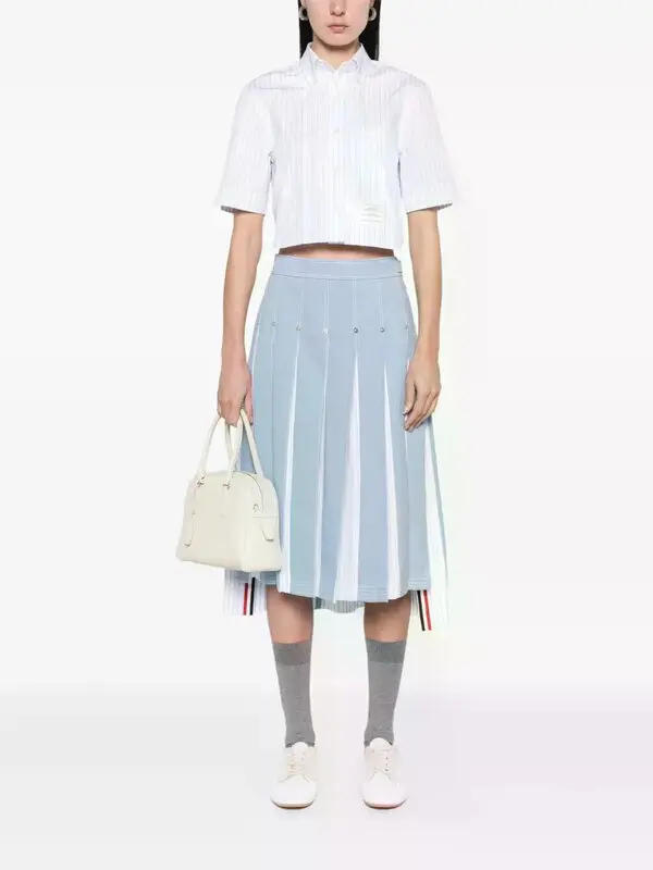 Thom Browne Pleated Denim Midi Skirt