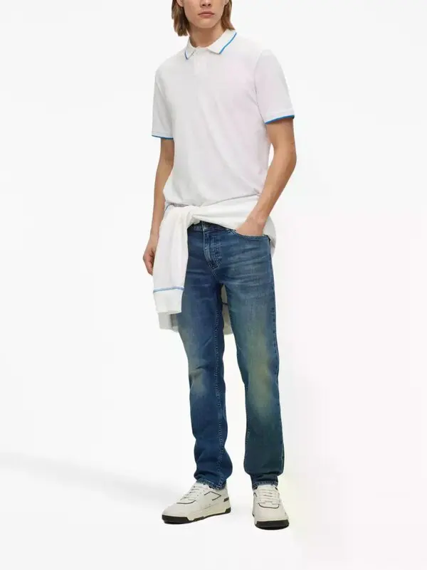 BOSS Logo-patch Cotton Blend Straight-leg Jeans - Blue