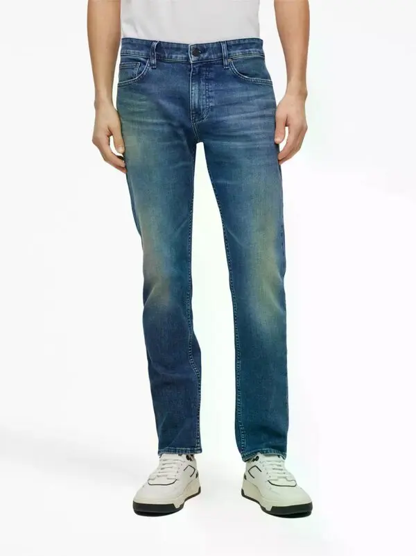 BOSS Logo-patch Cotton Blend Straight-leg Jeans - Blue