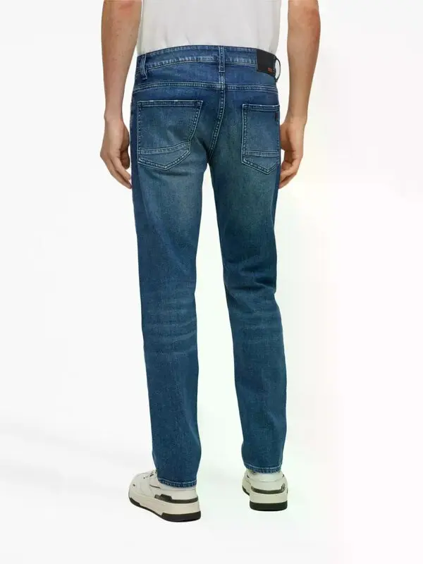 BOSS Logo-patch Cotton Blend Straight-leg Jeans - Blue