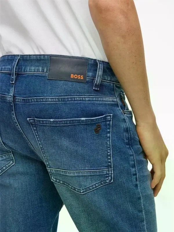 BOSS Logo-patch Cotton Blend Straight-leg Jeans - Blue
