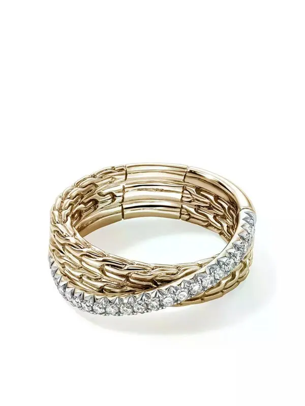 John Hardy 14kt Yellow Essential Crossover Diamond Ring - Gold