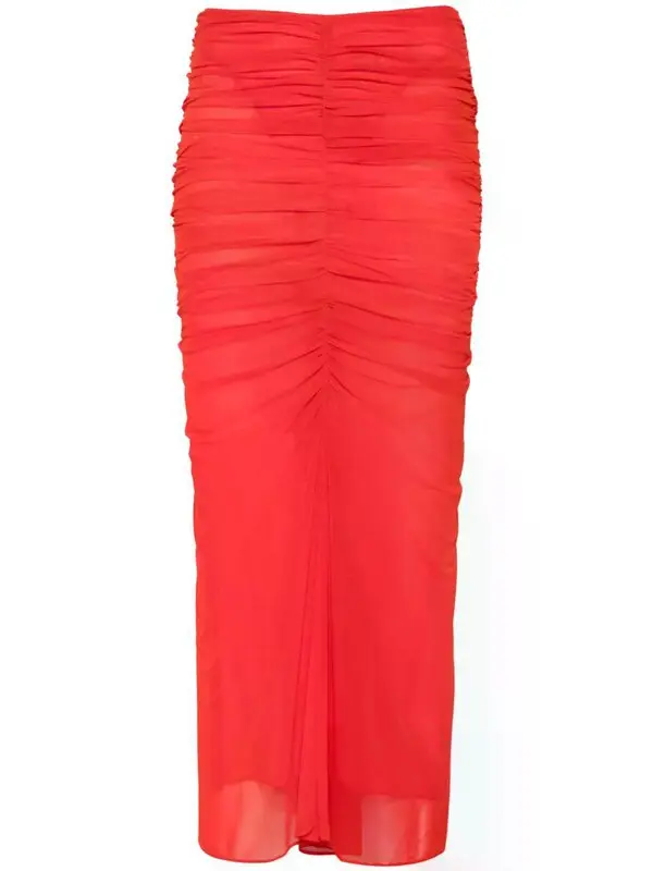 MUGLER Ruched Mesh Midi Skirt