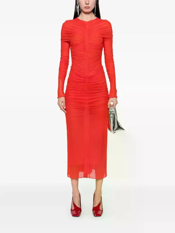 MUGLER Ruched Mesh Midi Skirt