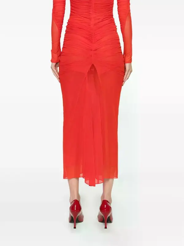 MUGLER Ruched Mesh Midi Skirt