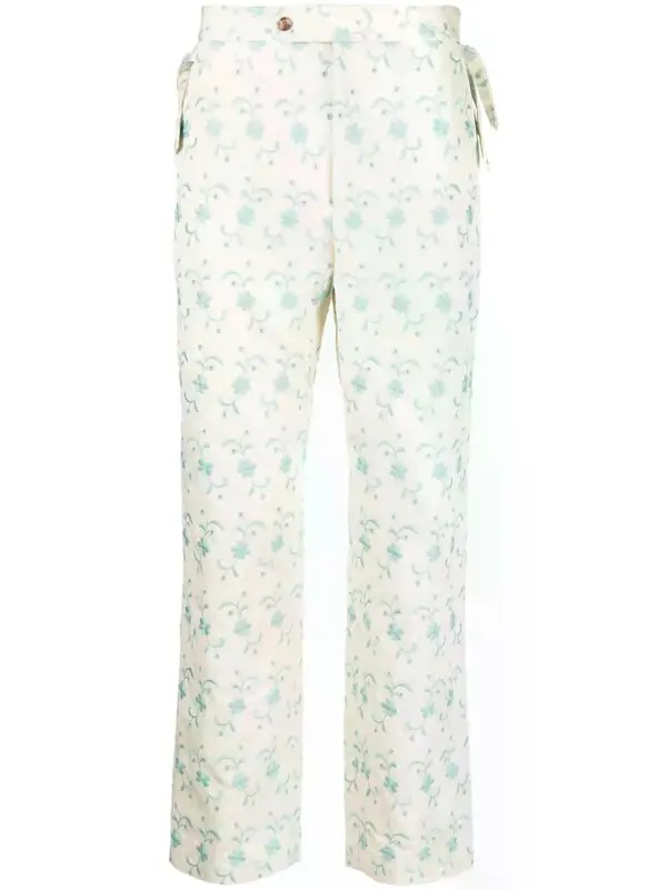 BODE Floral-embroidered Straight-leg Trousers - Neutrals