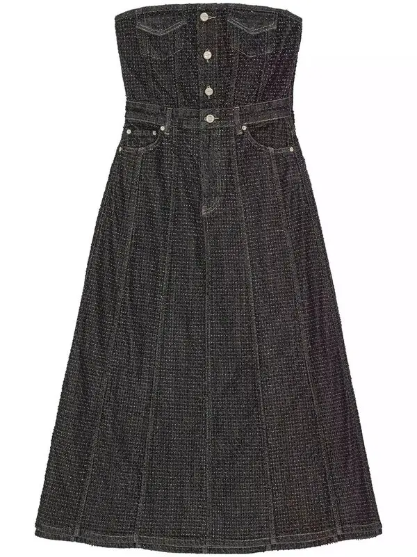 GANNI Fluffy Denim Midi Dress - Black