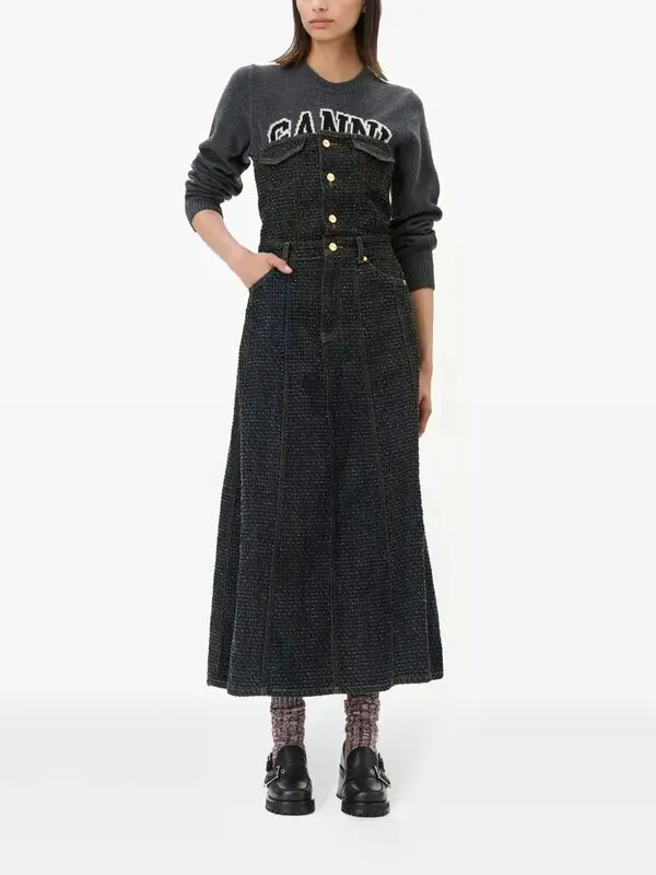 GANNI Fluffy Denim Midi Dress